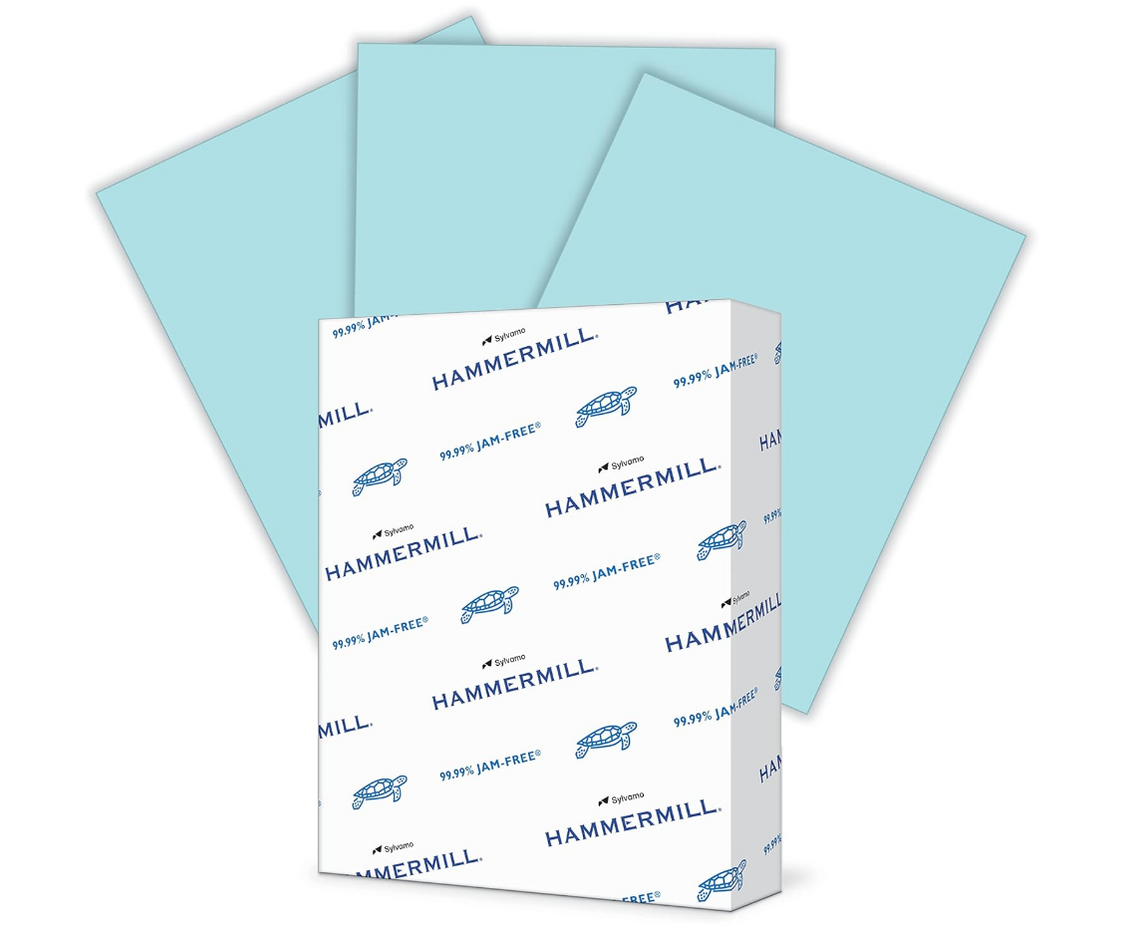 Hammermill Colors Copy Paper, 20 Lbs., 8.5" x 11", Blue, 500 Sheets/Re ...